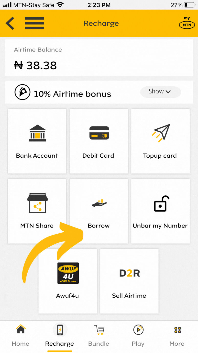 Quickly borrow airtime or data from MTN in 3 steps